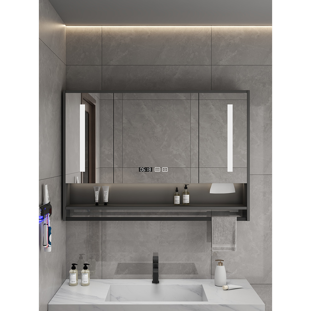 Smart Bathroom Mirror Cabinet Wall-Mounted with Backlight Anti-Fog ...