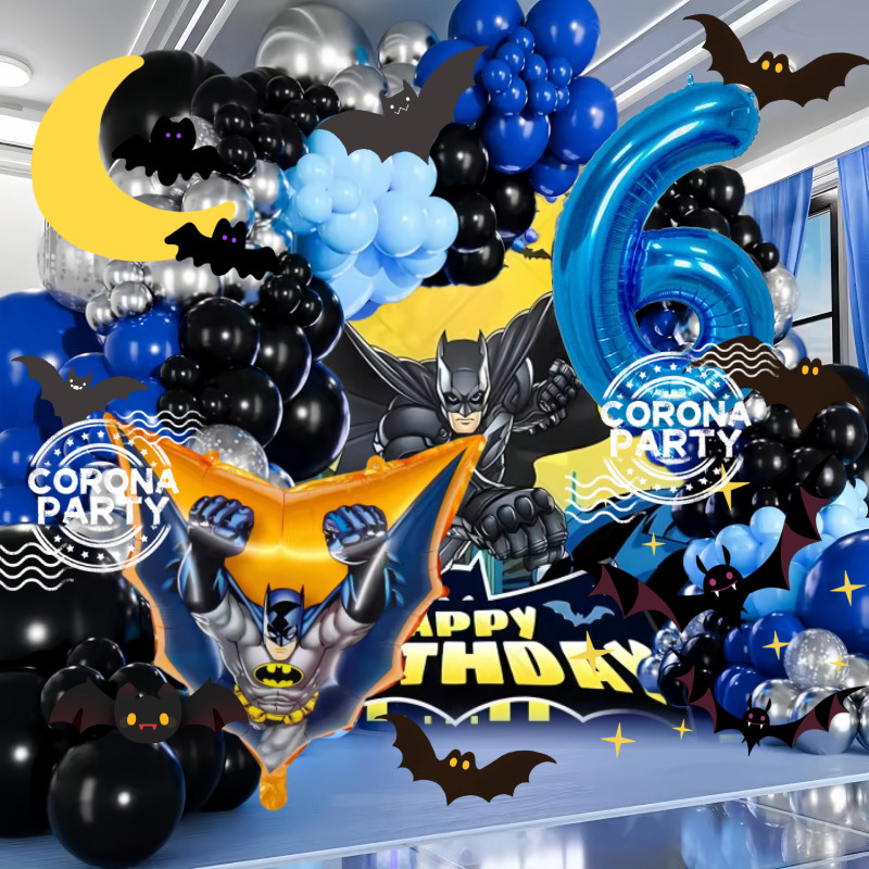 Batman Balloon Arch Kit Blue Number Foil Superman Theme Latex Balloon ...