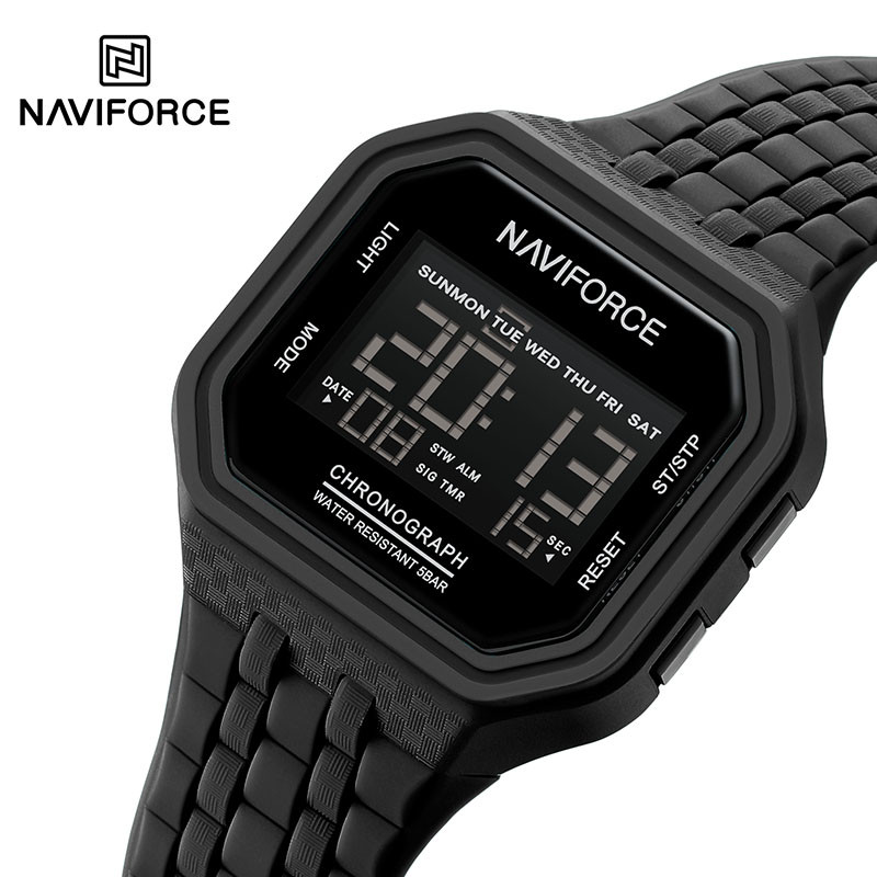 NAVIFORCE NF7116 Men LCD Digital Electronic Square Day and Date Display Sports Outdoor 5ATM ...