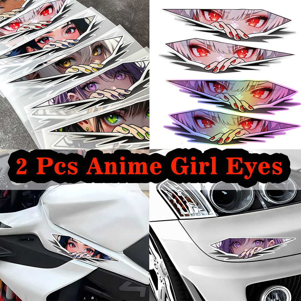 2 Pcs JDM Sticker Anime Girl Eyes Girl Face Reflective Waterproof Car ...