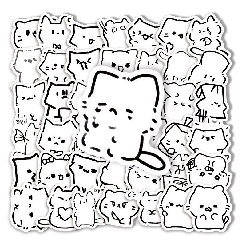 200 pieces of new cute cat simple line drawing stickers, cute and ...