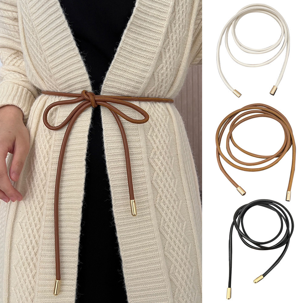 Long Waist Rope Knotted Belt Dresses String Waistband PU Leather Slim ...