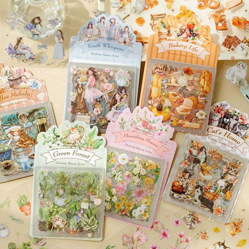 ENWEI 20 Pcs [Roaming Beauty Series] Cartoon Journal Stickers PET ...