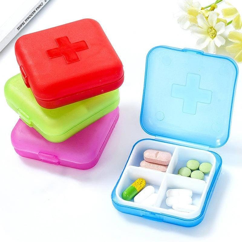 Cross Pill Box 4 Compartments Plastic Small Pill Box Square Portable ...
