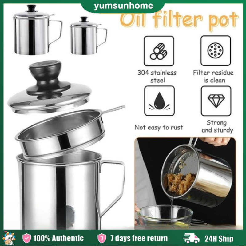 【In Stock】Stainless Steel Oil Strainer Pot with Lid Filter Cooking Oil ...