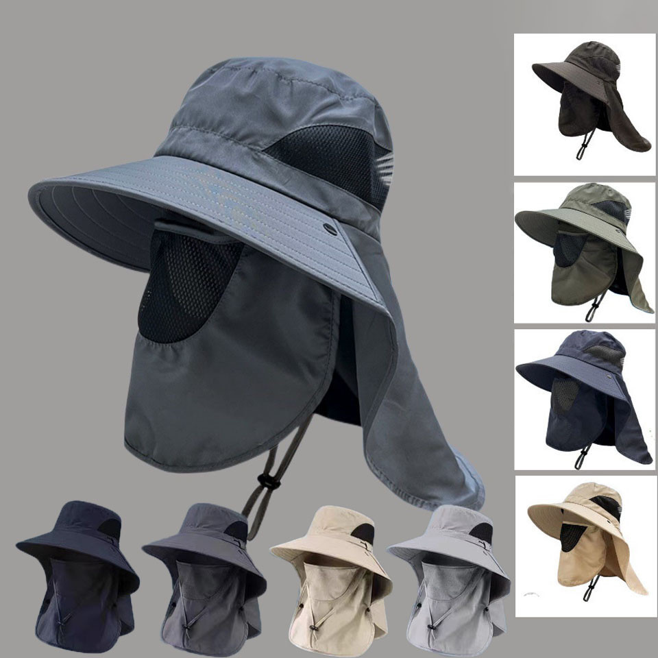 Men's Fashionable UV Protection Wide Brim Hat Face Mask Design Full ...