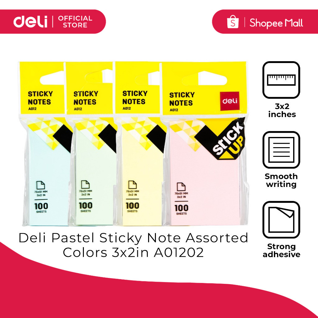 Deli A01202 Pastel Sticky Note 4-in-1 Color | Shopee Philippines