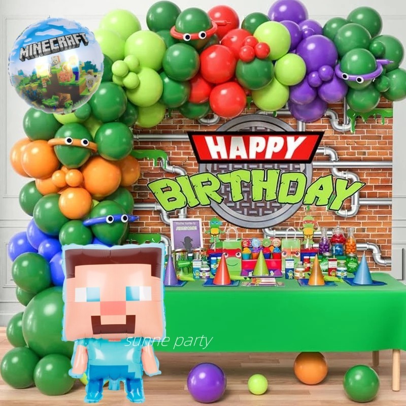 Minecraft Theme Party Balloons Garland Arch Kit Green Number Balloon ...