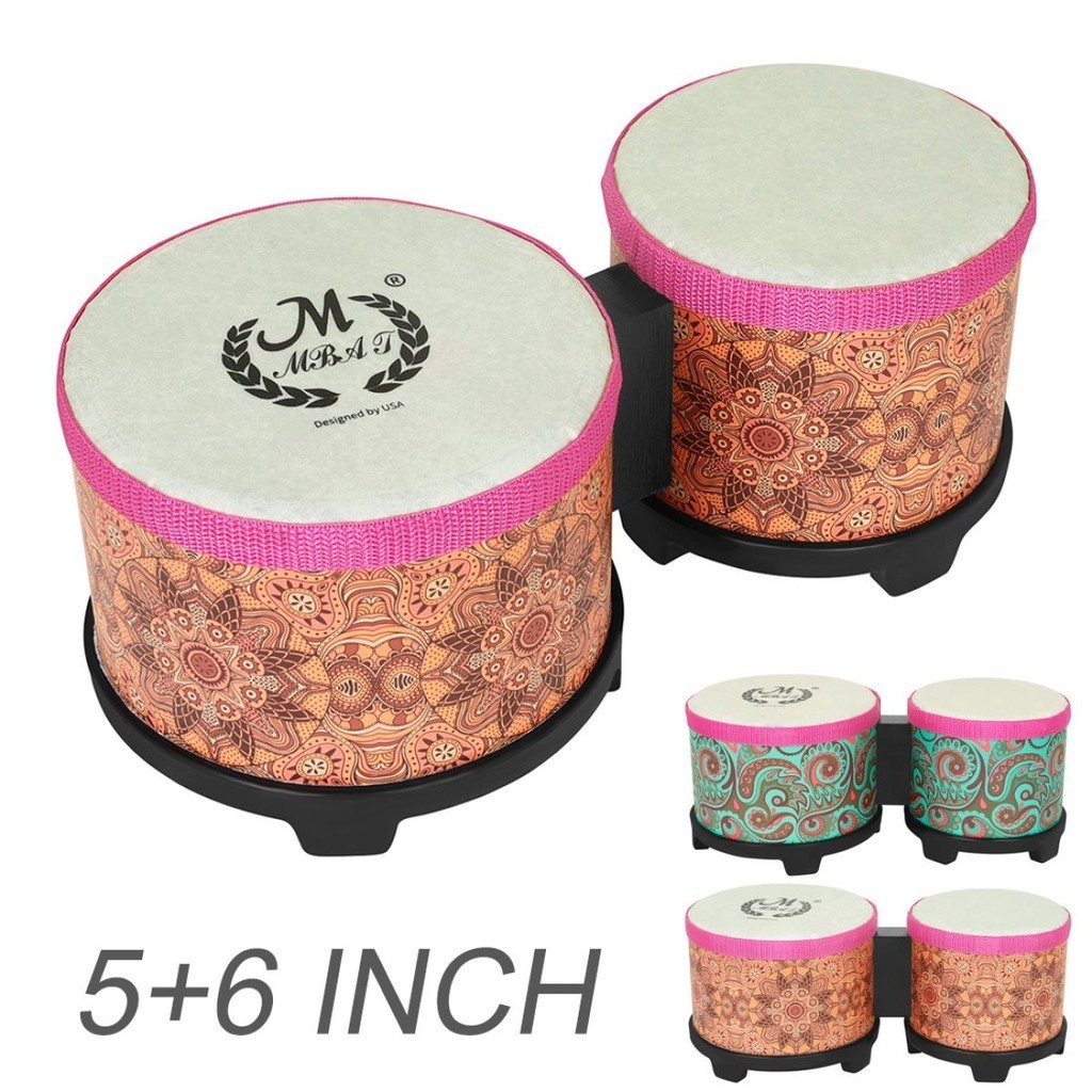 5 & 6 Inch Sheepskin Head Bongos Drum Rhythm Club Conjoined Drum for ...