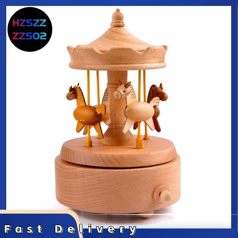 【Hzszzzzs02】Carousel Music Box Wooden Music Box Merry-Go-Round Horse ...