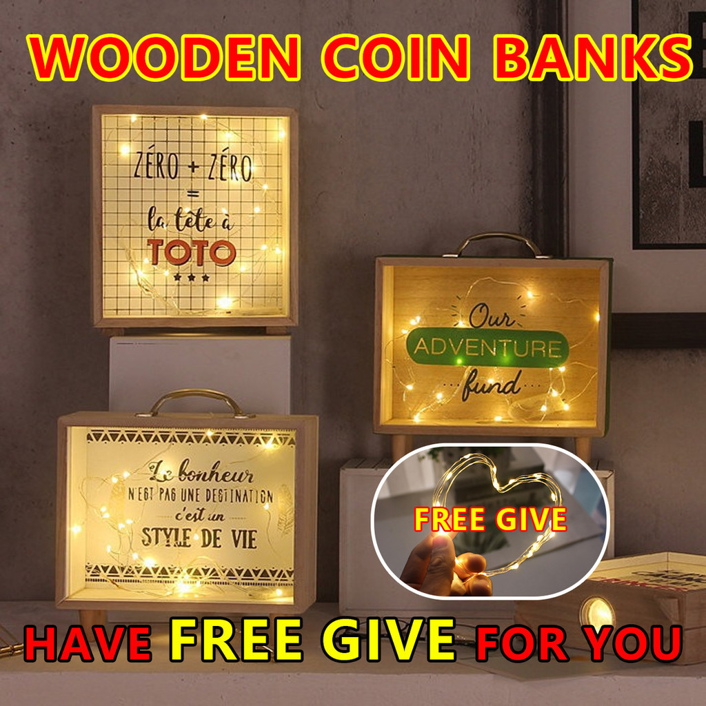 Wooden Piggy Bank Storage Coin Bank DIY Name Alkansya Coin Box Wooden ...