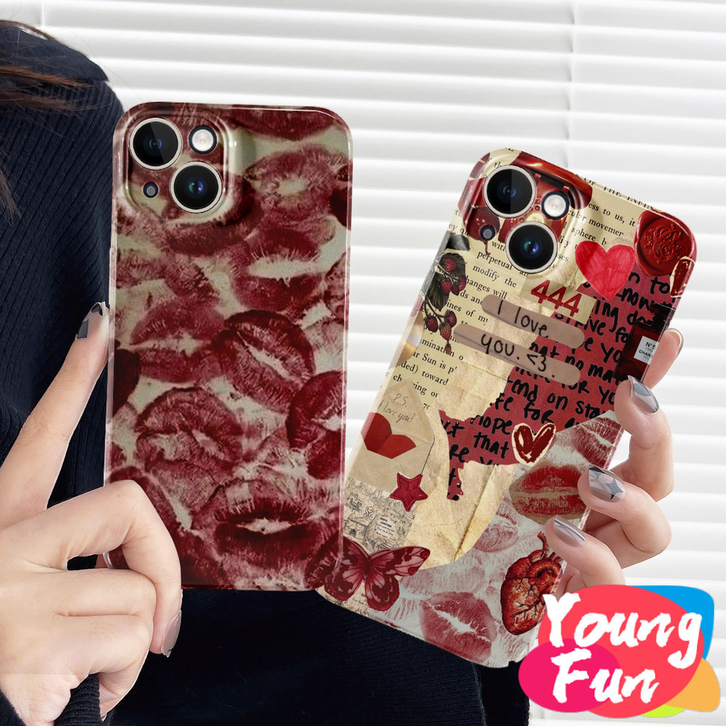 Case oppo red lip glossy A17 A57 A77 4G A96 A16 A16S A74 A55 A54 4G 5G ...