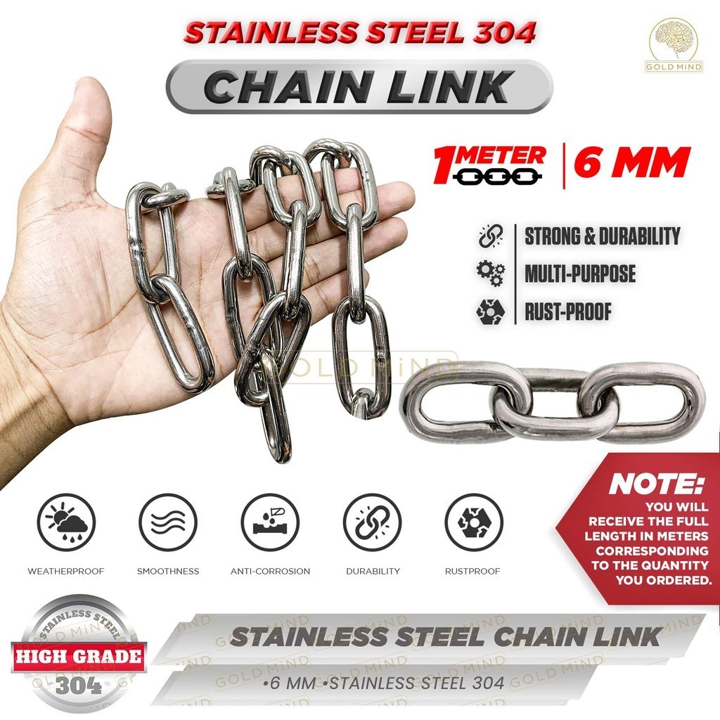 Stainless Steel 304 Link Chain Strong, Heavy Duty Chain & Rustproof ...