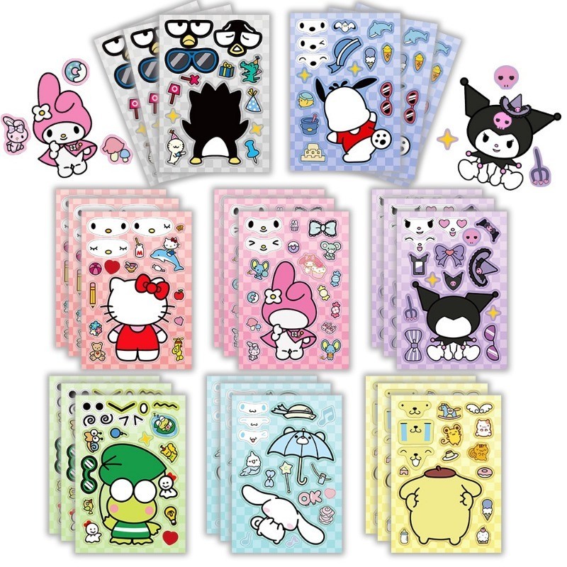 8Sheets Sanrio Puzzle Stickers Cartoon Hello Kitty Kuromi Cinnamoroll ...