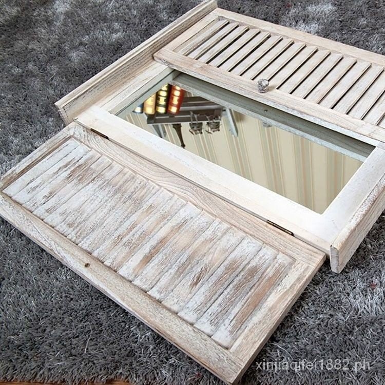 Rustic Solid Wood Window Frame Mirror with 2 Open Venetian Doors Wall ...