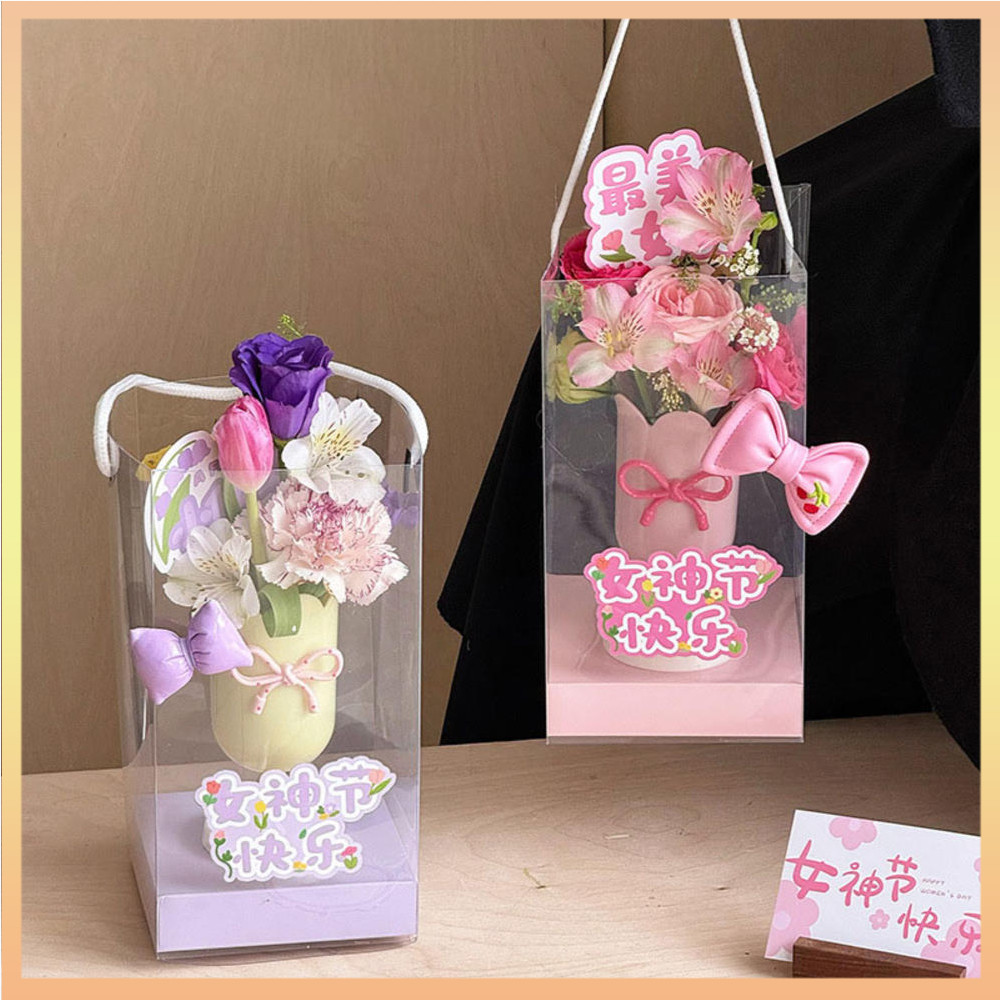 Portable Handheld Flower Box Round Bouquet Hug Bucket Wedding Party ...