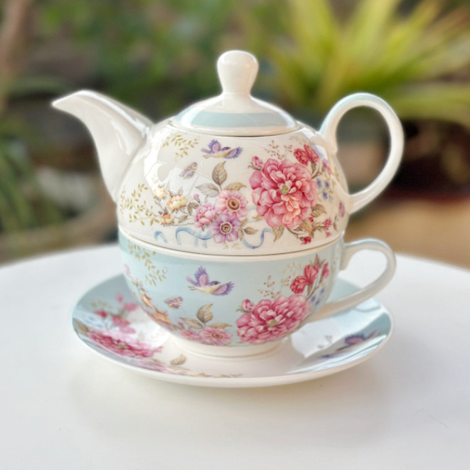 Garden and Rose Tea for One Set Ceramic Coffee Cup/Saucer/Pot Afternoon ...