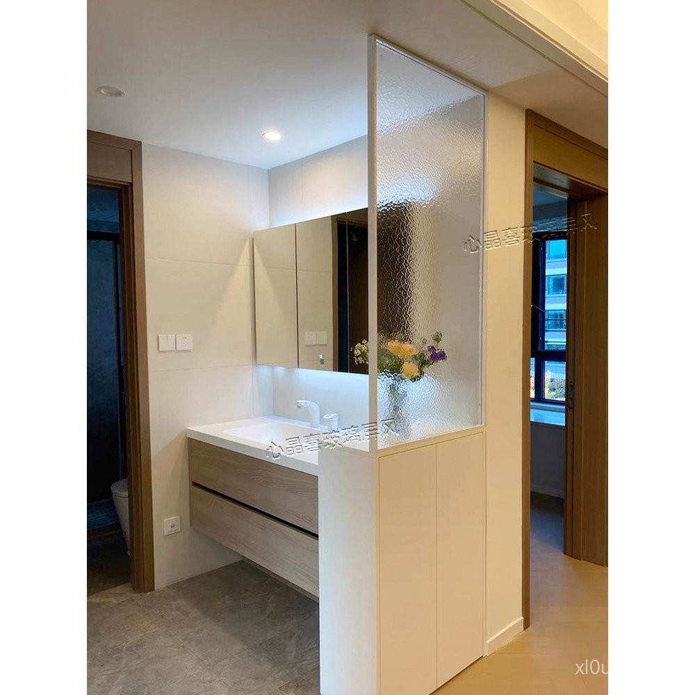 Bathroom Half Wall Oil Painting Ultra White Water Ripple Art Glass ...