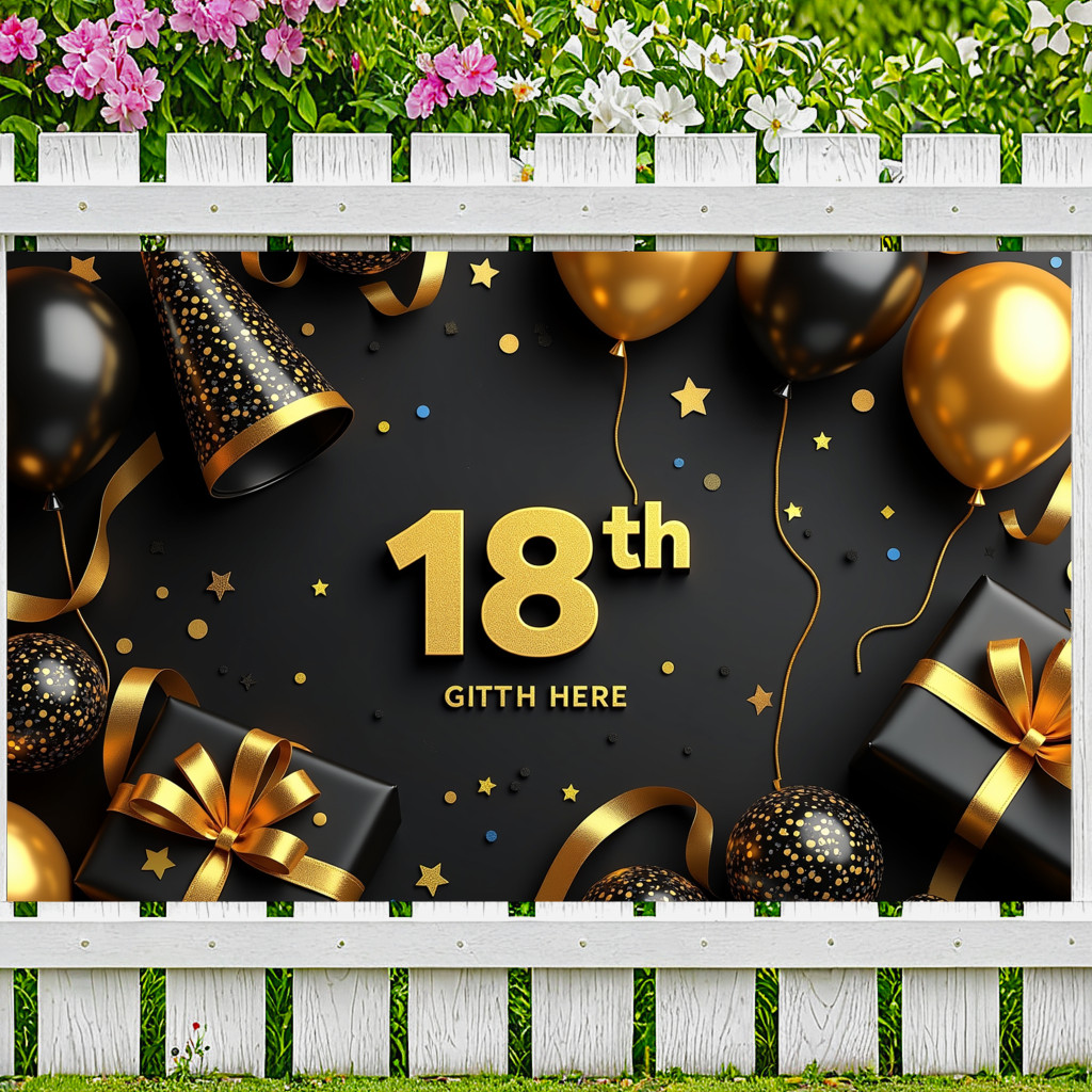 18th Birthday Party Backdrop Black and Gold Balloon Gift Decorations ...