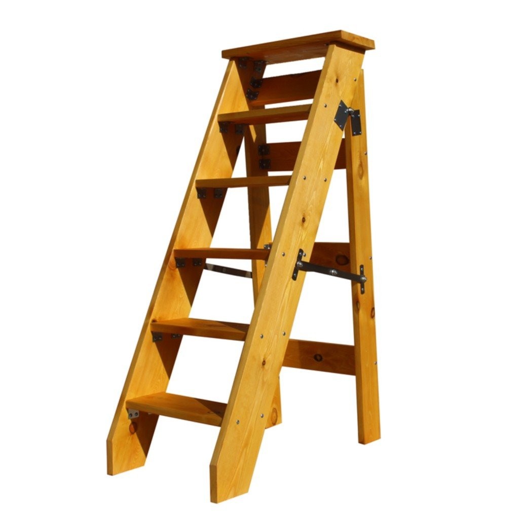 Solid Wood Wide Thick Household Single-Sided Ladder Stage Stool Storage ...