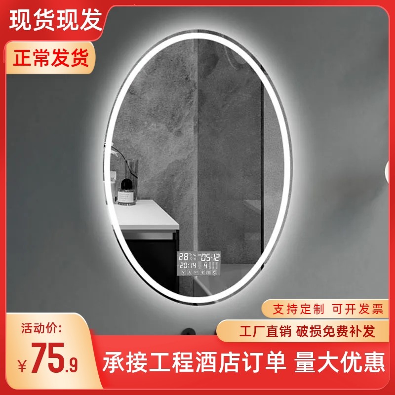 Oval Smart Mirror Bathroom Touch Screen LED Lighted Anti-Fog Bathroom ...