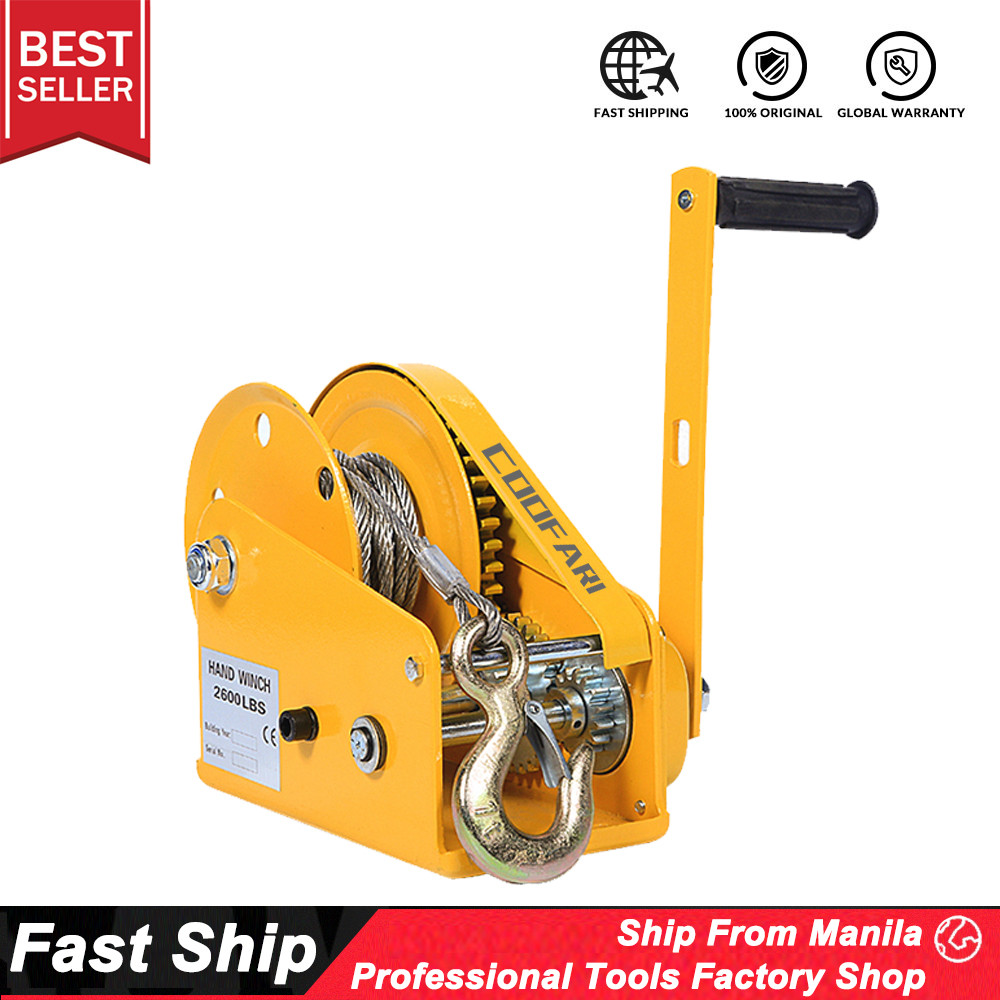 2600LBS Manual Winch Heavy Duty Hand Crank Winch Automatic Brake ...