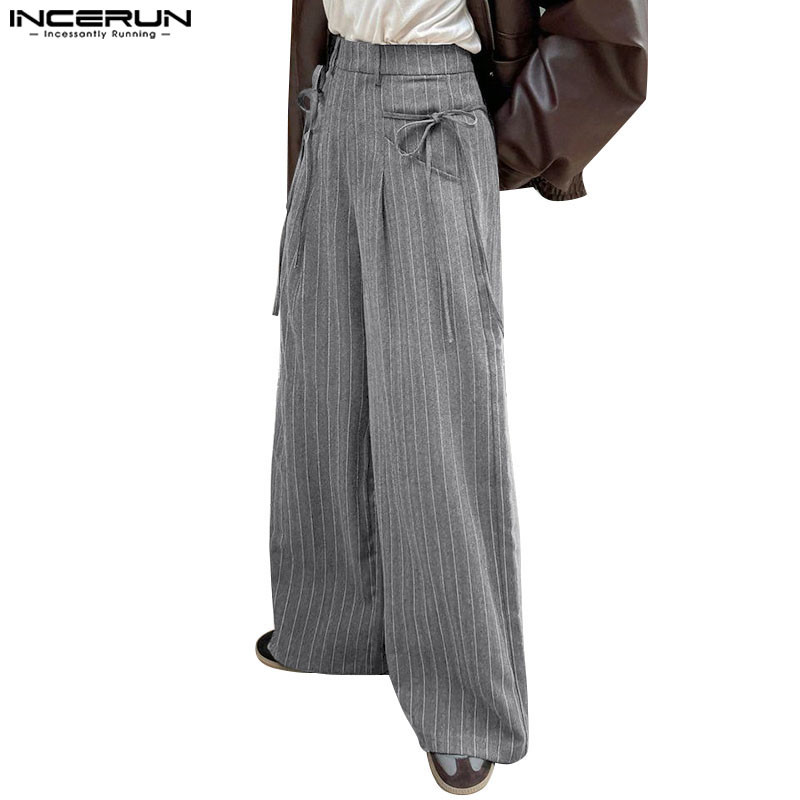 INCERUN men's striped high waisted lace up casual pants | Shopee ...