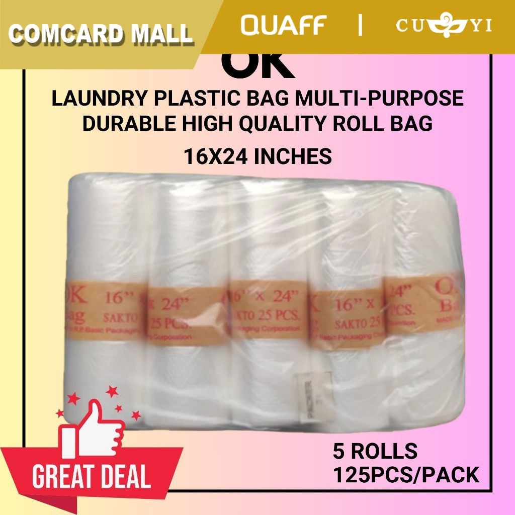 OK 16x24 Laundry Plastic Bag Multi-Purpose Durable High Quality Roll ...