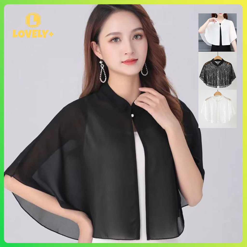 Breathable Thin Chiffon Shawl Lace Trim Shawl Coat Black/White Casual ...