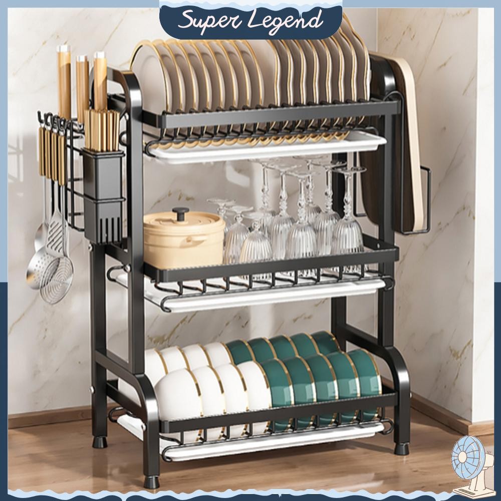 2/3Tier Dish Drying Rack Compact Kitchen Dish Rack Drainboard Set Large ...