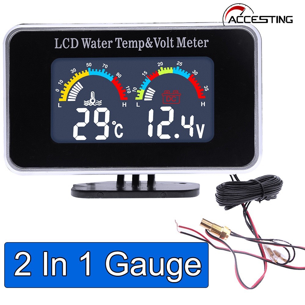 12V Voltage 2 in 1 Temperature Volt Meter LCD Digital Car Truck ...