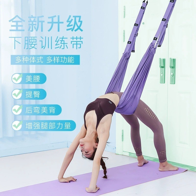 Adjustable Aerial Yoga Swing Hammock Anti-Gravity Inversion Fitness Rope Stretch Exercise Door ...