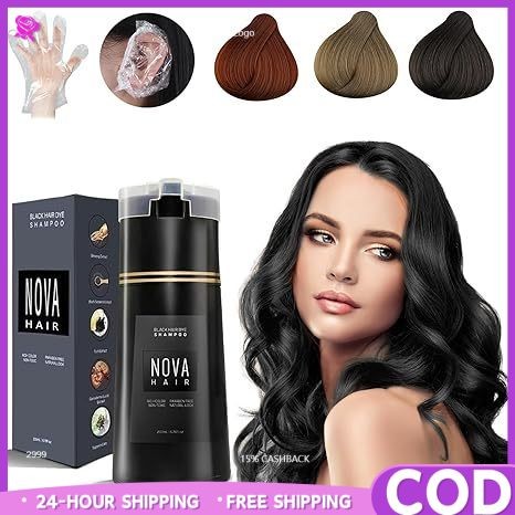 Nova Hair Blackening Dye Shampoo Organic Permanent 200ml Bubble Plant ...