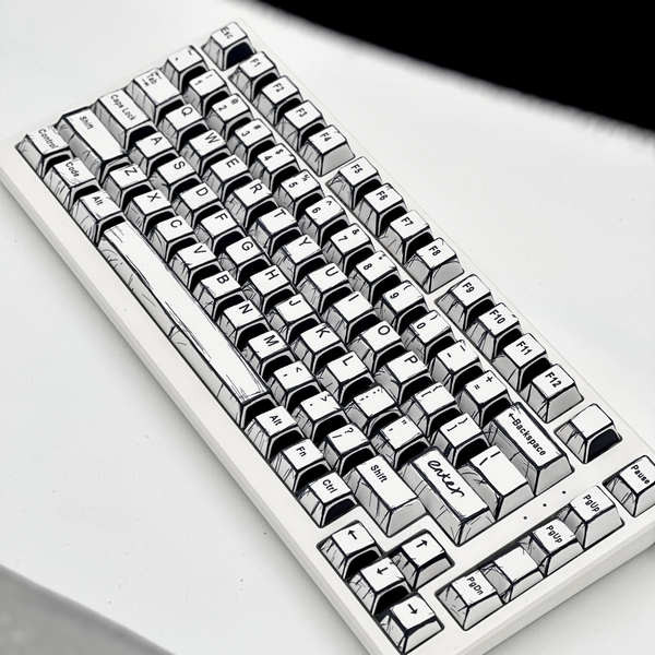 keycaps keycaps custom Comic Style White Keycap PBT Five-Sided ...