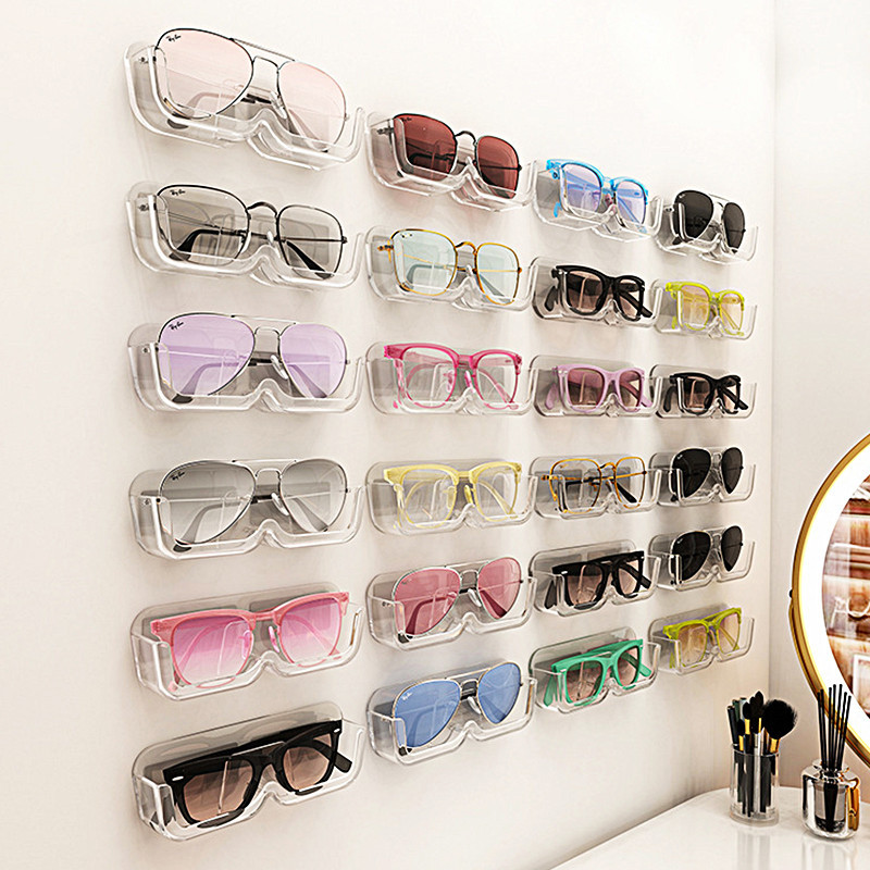Eyeglasses Rack Organizer Wall Mounted No-Punch Sunglasses Display Case ...