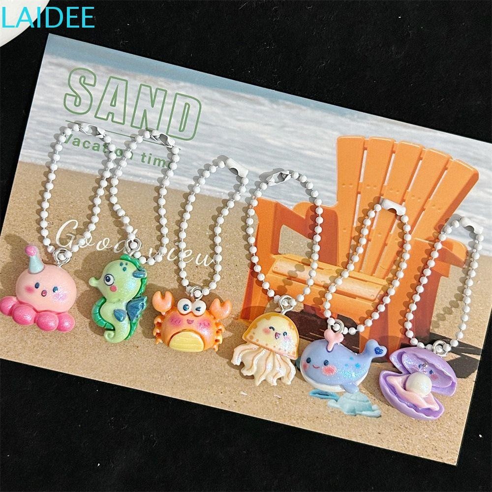 LAIDEE Marine Organism Keychain, Seahorse Cuttlefish Shiny Crab Pendant ...