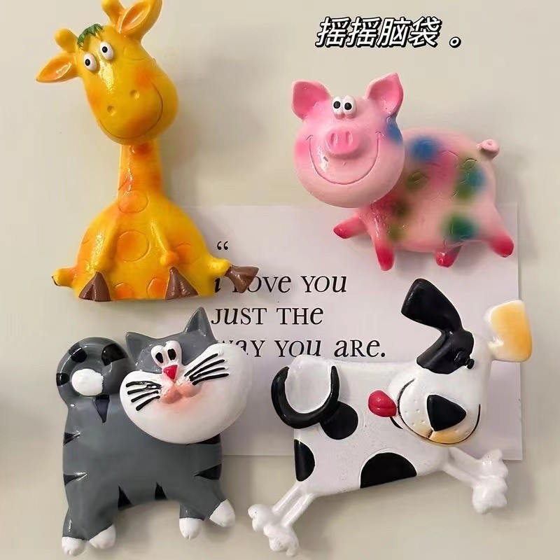 Refrigerator Magnet Cartoon Shaking Head Cat Dog Pig Sheep Cow Animal ...