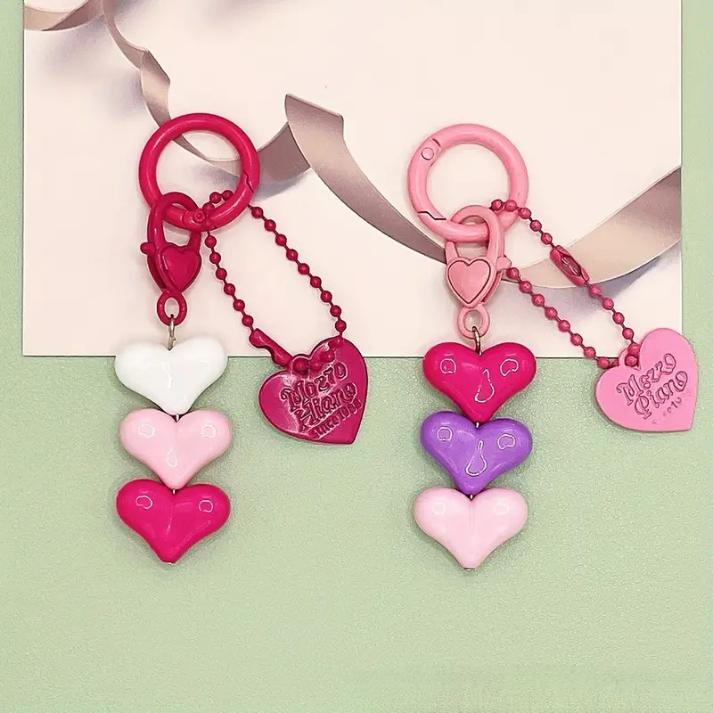 Candy Color Heart Keychain Cute Cartoon Acrylic Keyring Trendy Pendant ...