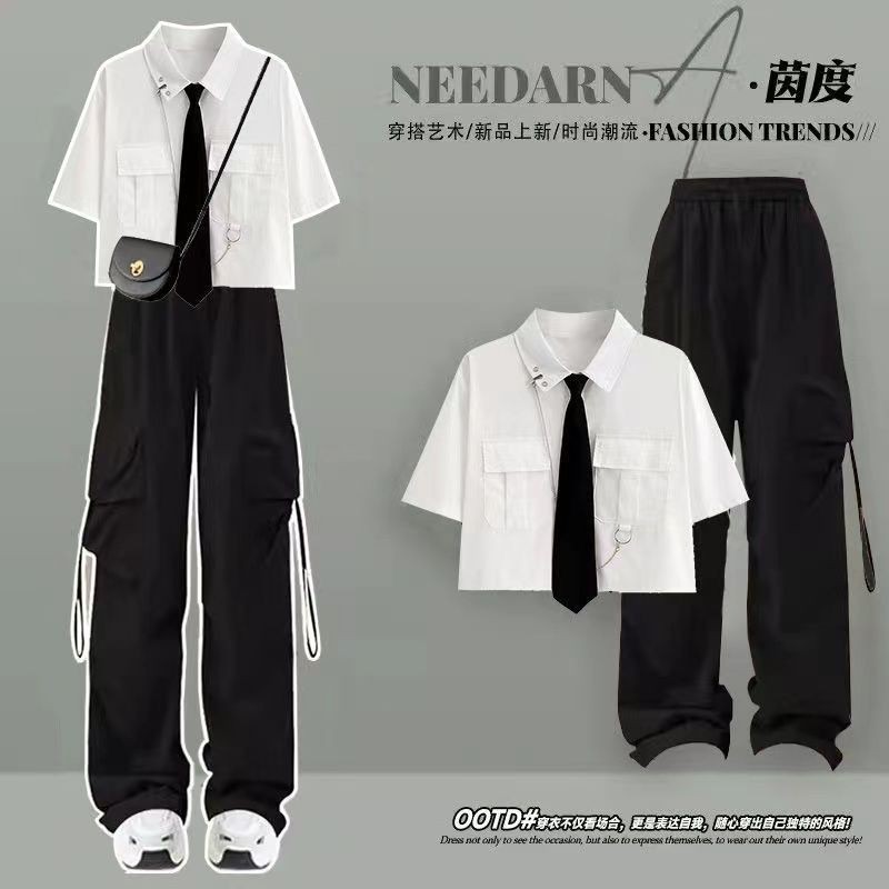 Handsome Korean Version Two-Piece Student Overalls Loose Shirt Summer ...