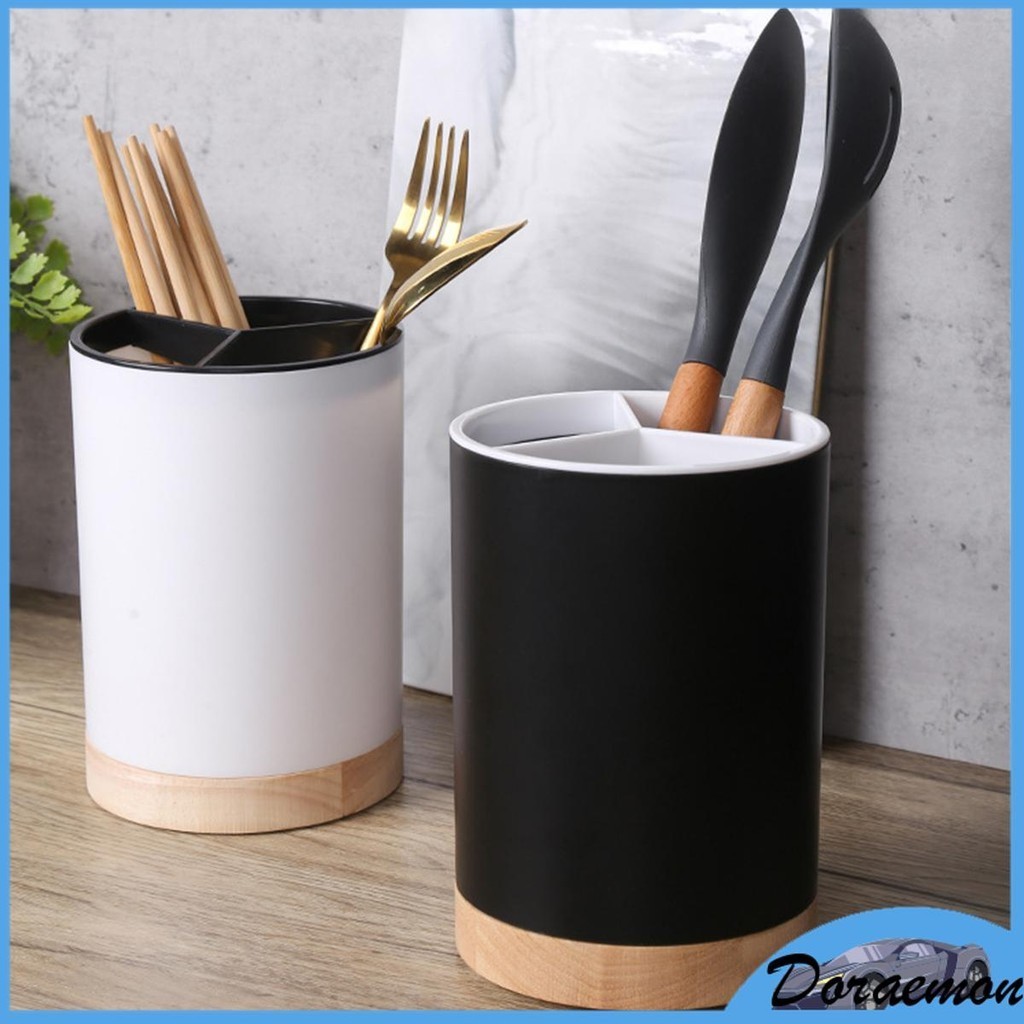 Utensil Holder Cutlery Drainer Kitchen Tableware Storage Bucket Plastic ...