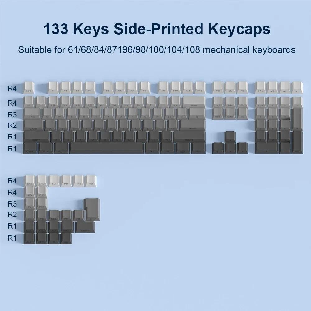 133-136 Keys Cherry Material PBT Sub Dye,Profile Gray Gradient Keycaps ...