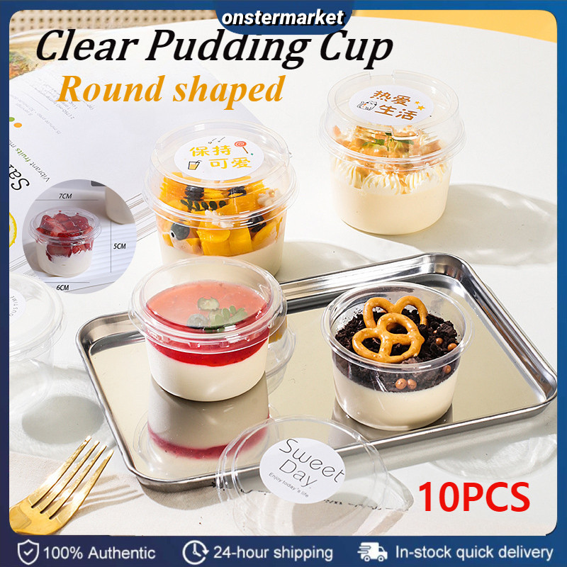 10pcs Round Pudding Containers Clear Pudding Cup Mini Dessert Plastic ...
