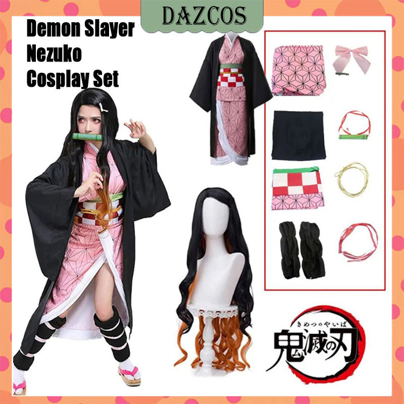 Demon Slayer Nezuko Cosplay Anime Nezuko Wig Adult Kids Halloween Costs ...