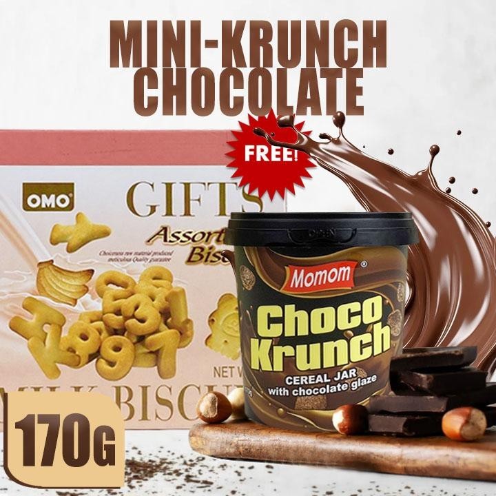 [FREE BISCUIT MILK] Momom Mini Chocolate & Ube Krunch, Crunchy Cereal Snack Dessert (170 Grams ...