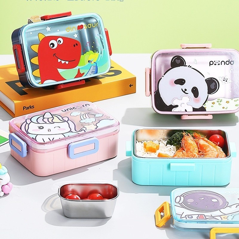 600ML Cartoon Stainless Steel 304 Lunch Box With Spoon Leak-Proof Kids ...