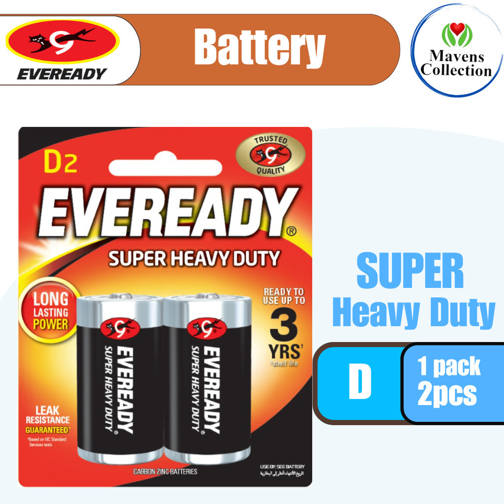 Eveready D Super Heavy Duty Battery (2pcs per Blister Pack) Carbon Zinc ...