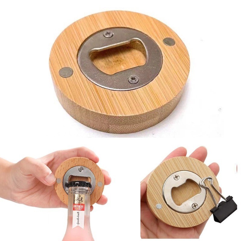 Bottle Opener Round Magnetic Wooden Bamboo Bottle Opener Bottle opener ...
