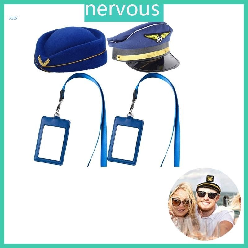 NERV Carnivals Flight Attendant Hat with Glasses+Kerchiefs Set for ...