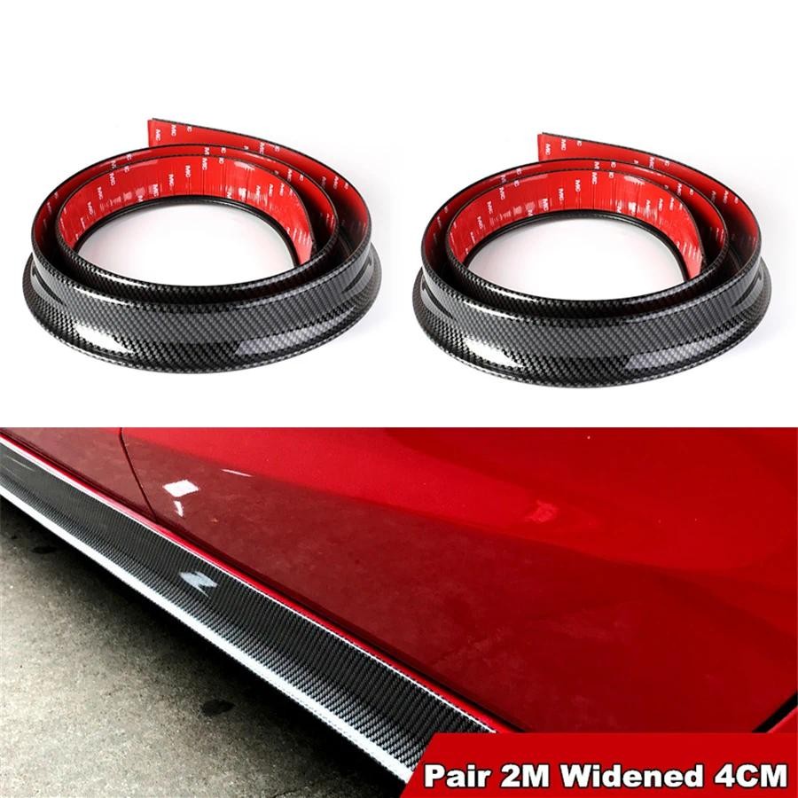 2Pcs Carbon Fiber Color Rubber Car Side Skirt Anti-collision Scratch ...