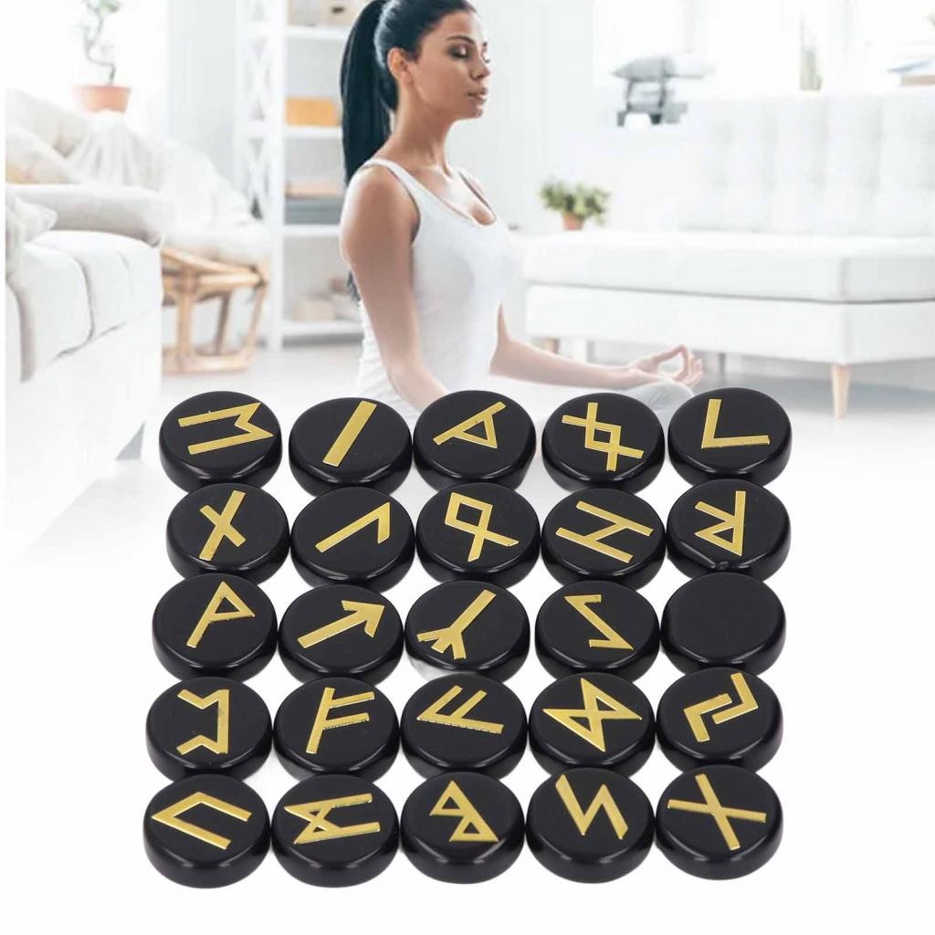 Buybest1 Zerodis 25Pcs Rune Stone Set Crystal Engraved with Gold ...